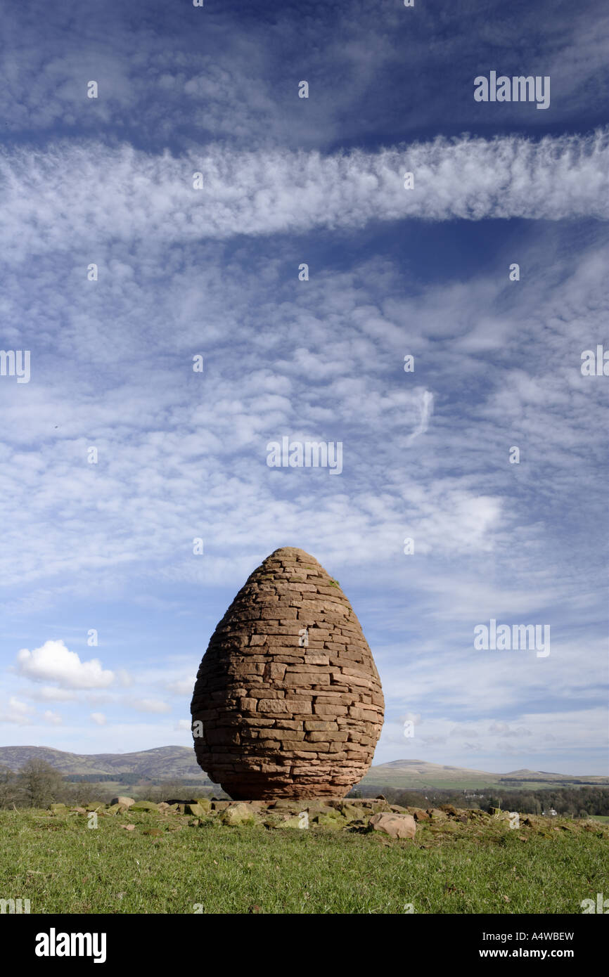 Sculpture by the artist Andy Goldsworthy near Penpont looking across ...