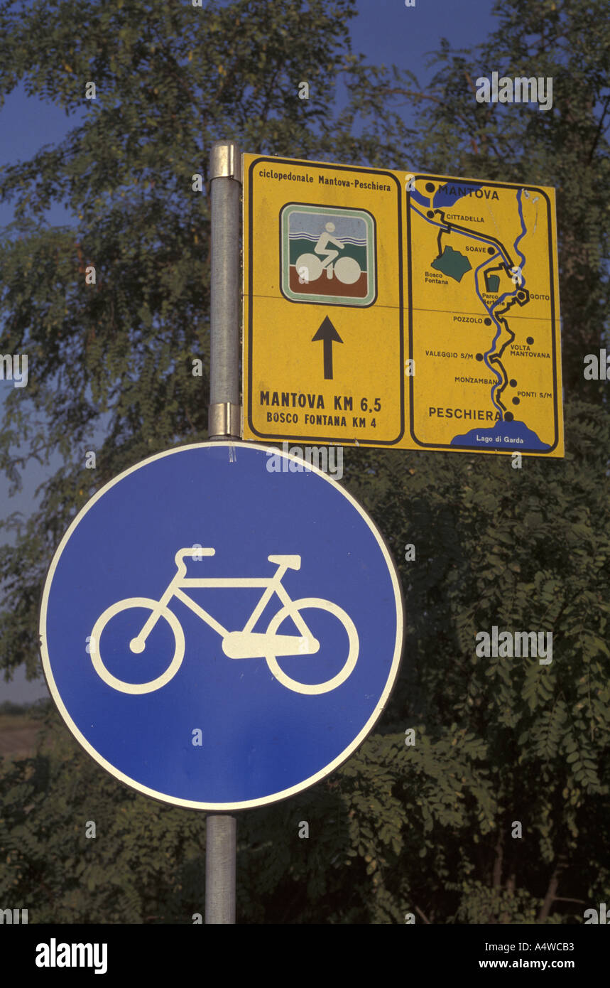 Signs of cycleway along Mincio River Stock Photo - Alamy