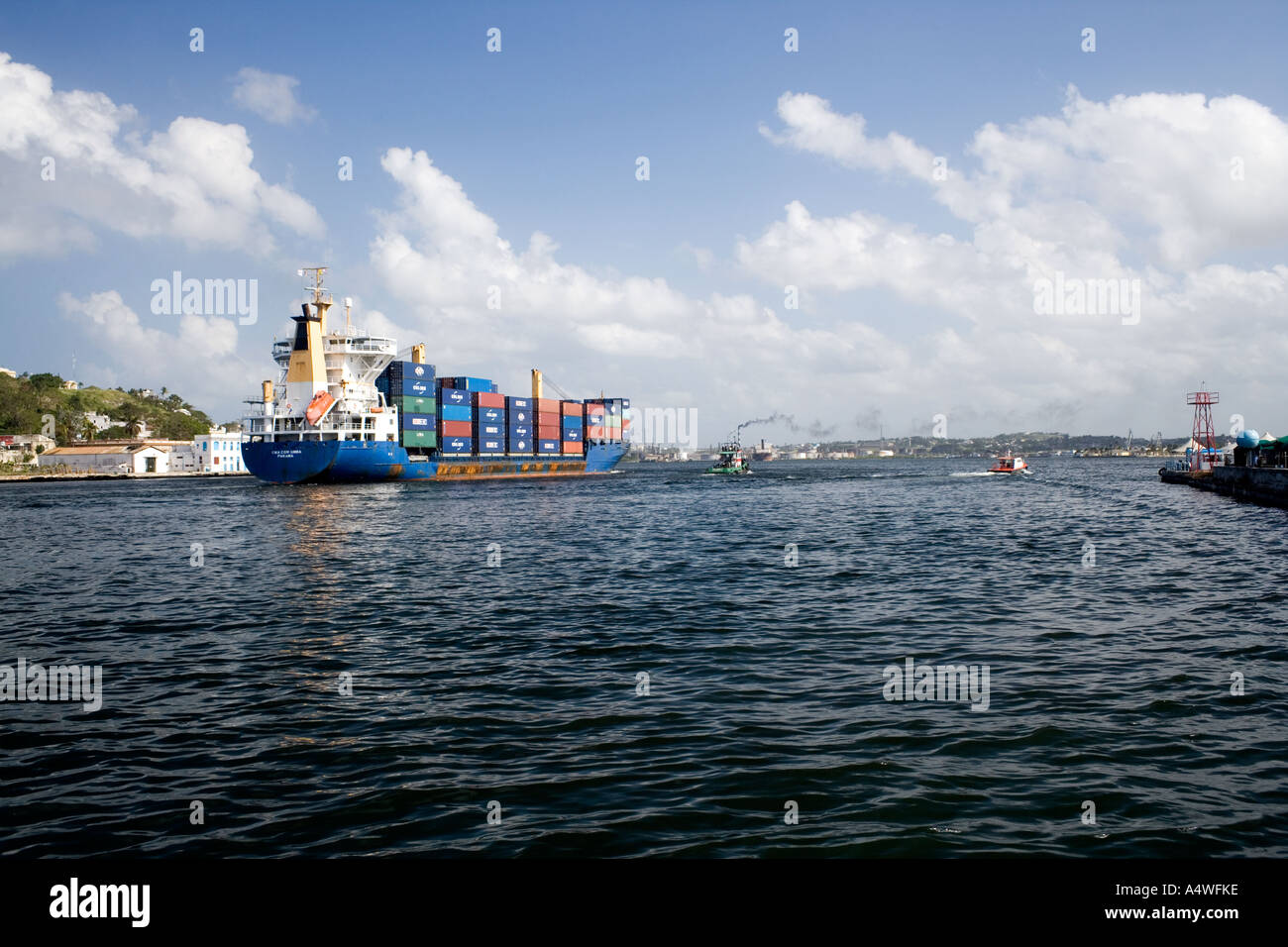 Container ship as it enters the harbour of Havana, Cuba Stock Photo - Alamy