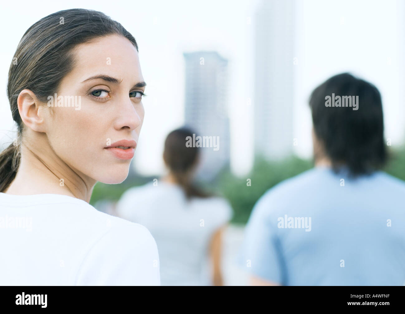 Rear view woman looking high rise buildings hi-res stock photography ...
