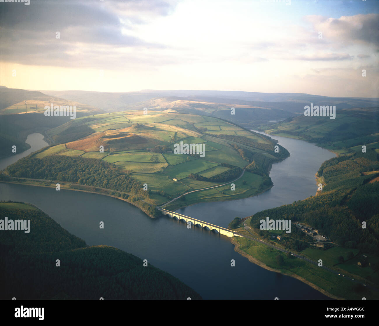 Ladybower Reservoir Dam Peak District UK aerial view Stock Photo - Alamy