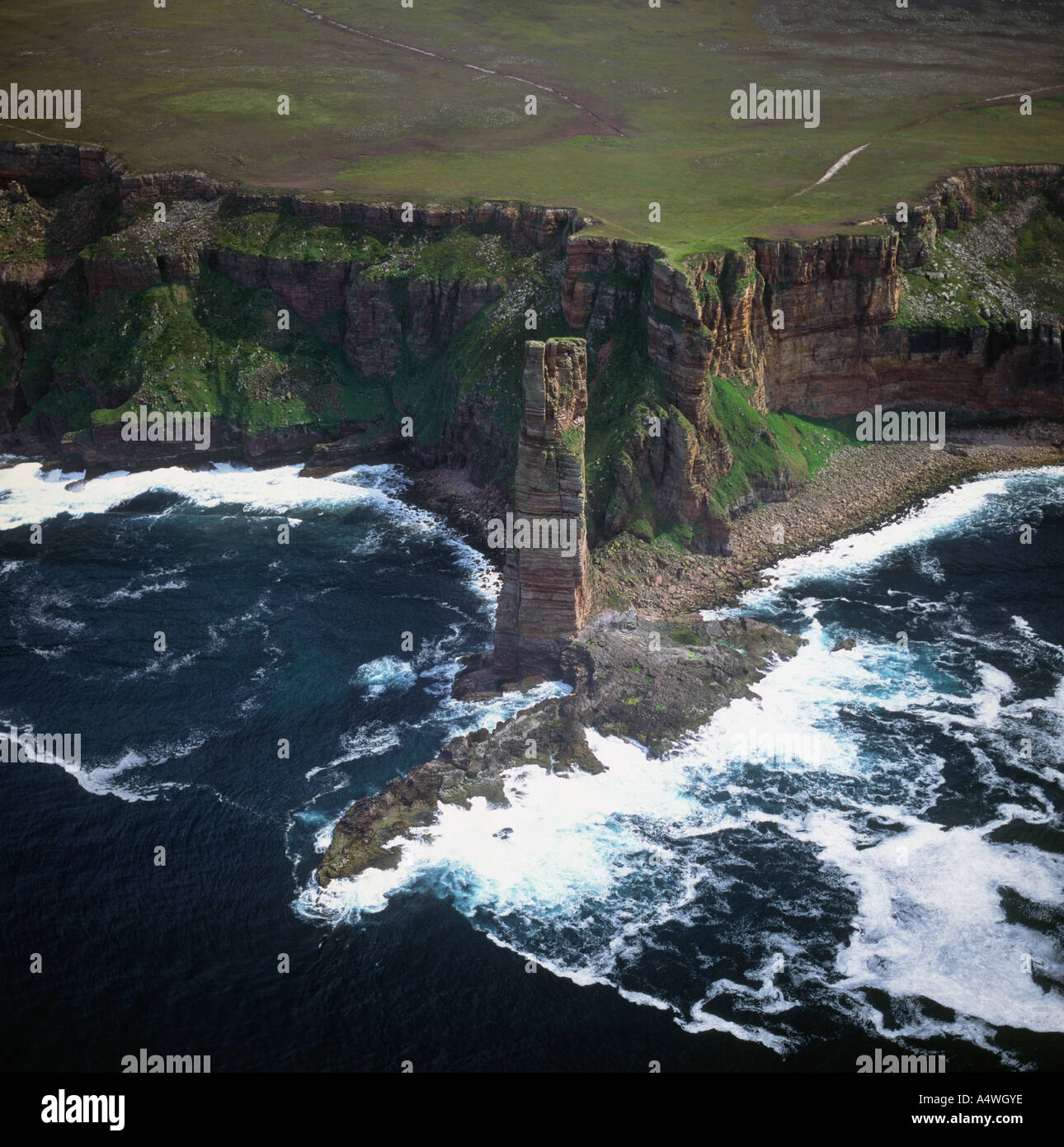 Old Man of Hoy stack Orkney Scotland aerial view Stock Photo - Alamy