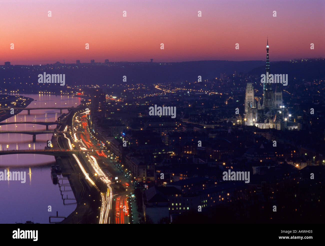 Panorama of Rouen the river Seine and the cathedral normandy France ...