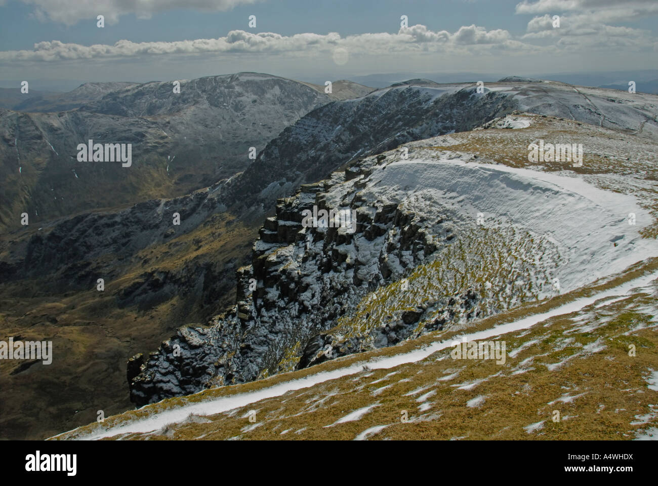 The ridge of Nethermost Pike, Helvellyn range in Winter. Lake District ...