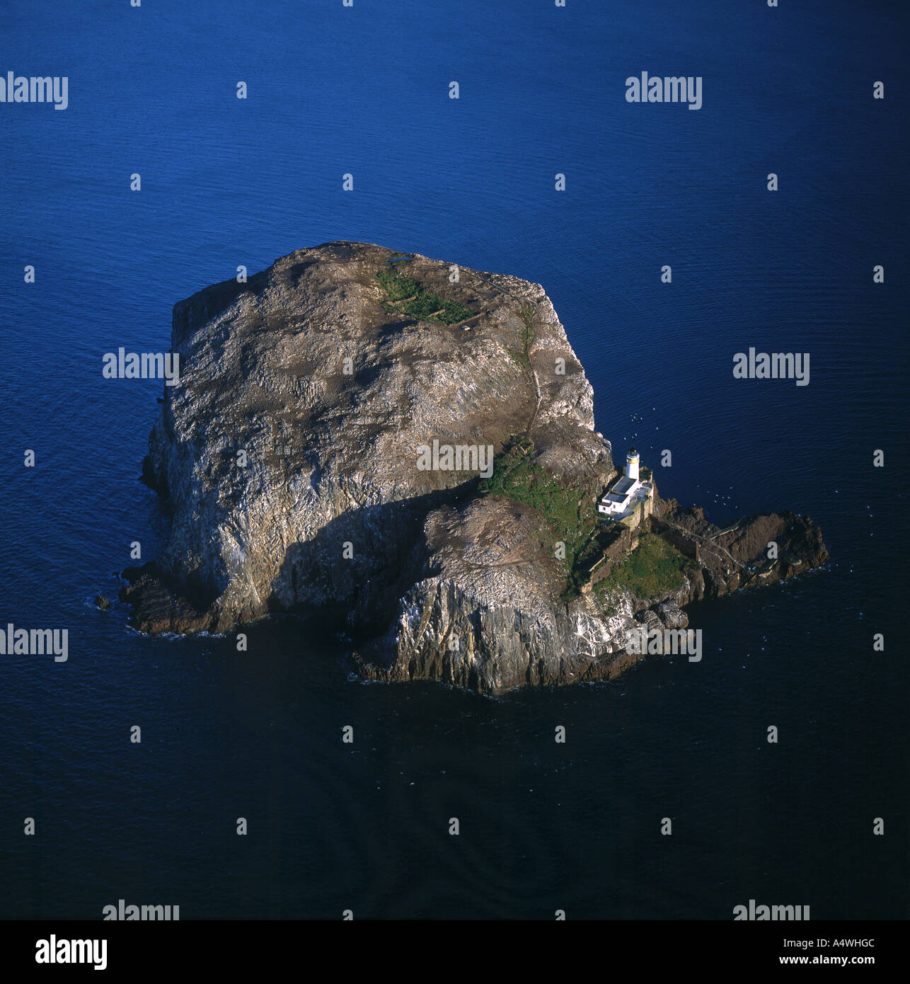 Bass Rock island with lighthouse Scotland aerial view Stock Photo - Alamy