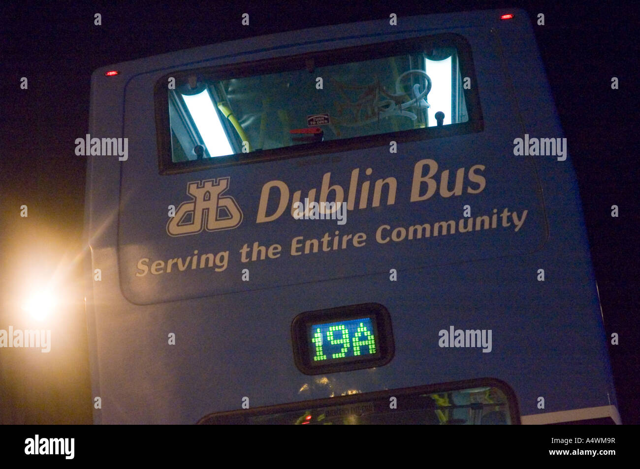 Night shot of a public transport double decker bus in Dublin Ireland ...