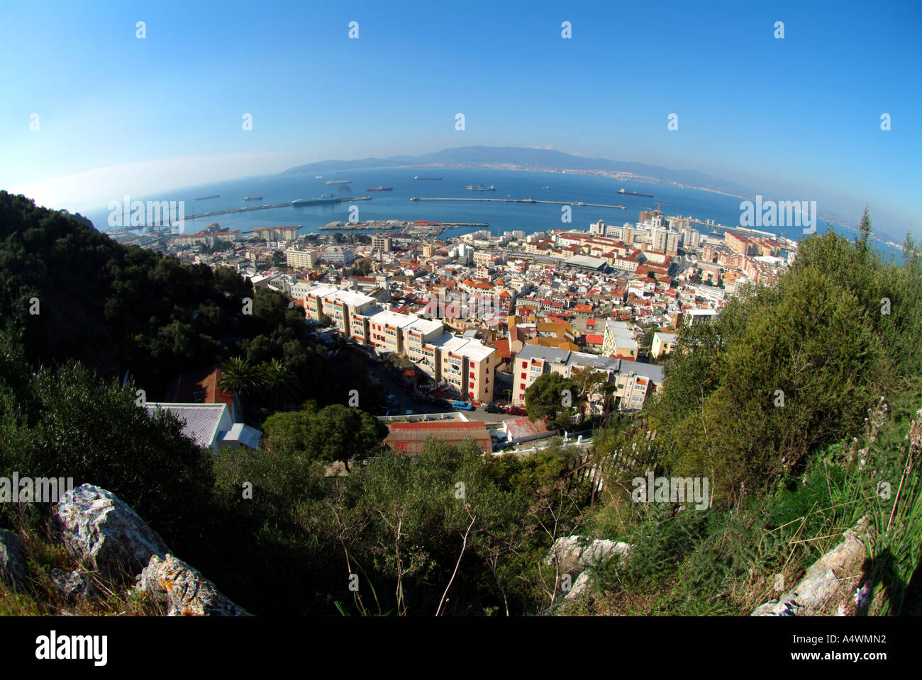 gibraltar landscape view sea spain upper rock Stock Photo - Alamy