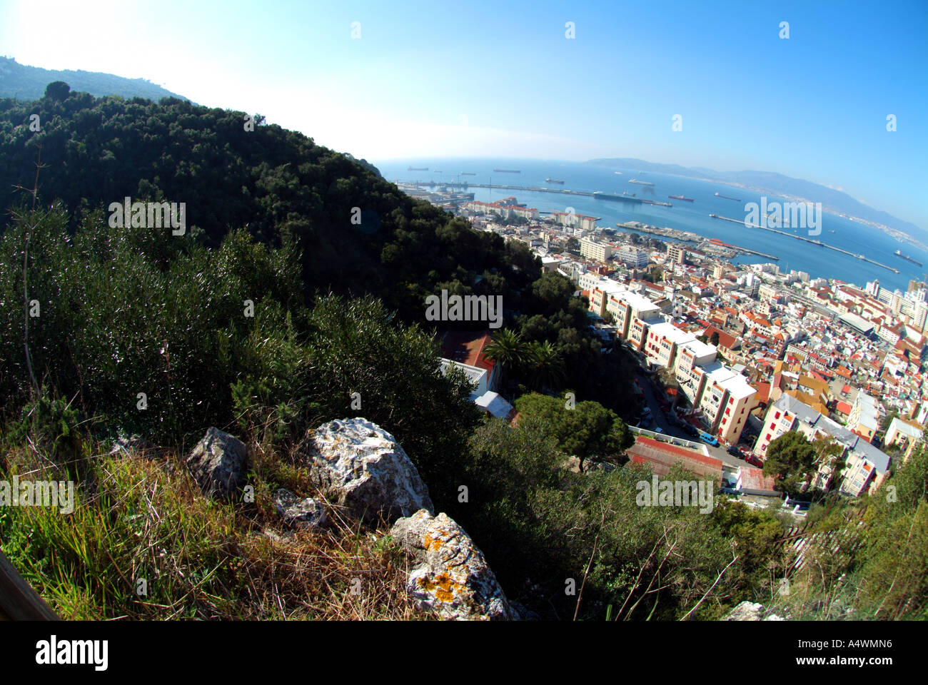 gibraltar landscape view sea spain upper rock Stock Photo - Alamy