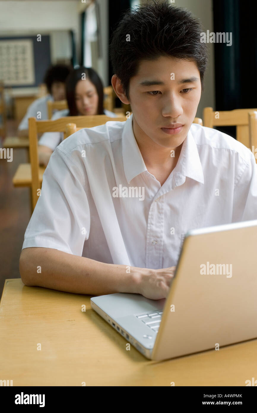 Male student using a laptop Stock Photo - Alamy