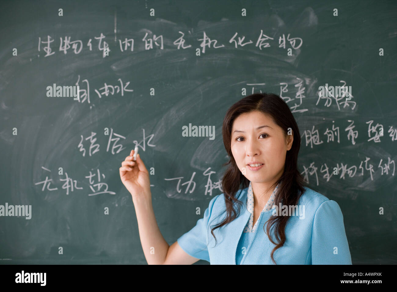 Teacher pointing to the chalkboard Stock Photo - Alamy