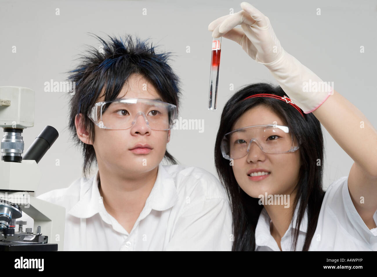 Students examining the contents of test tubes Stock Photo - Alamy