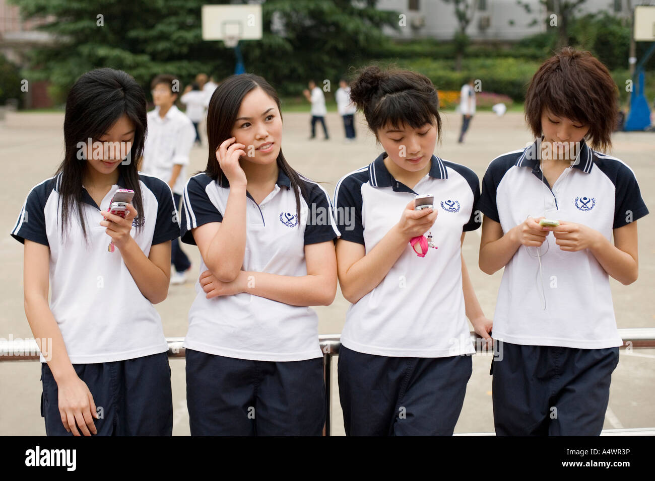 Female students using their cell phones Stock Photo - Alamy