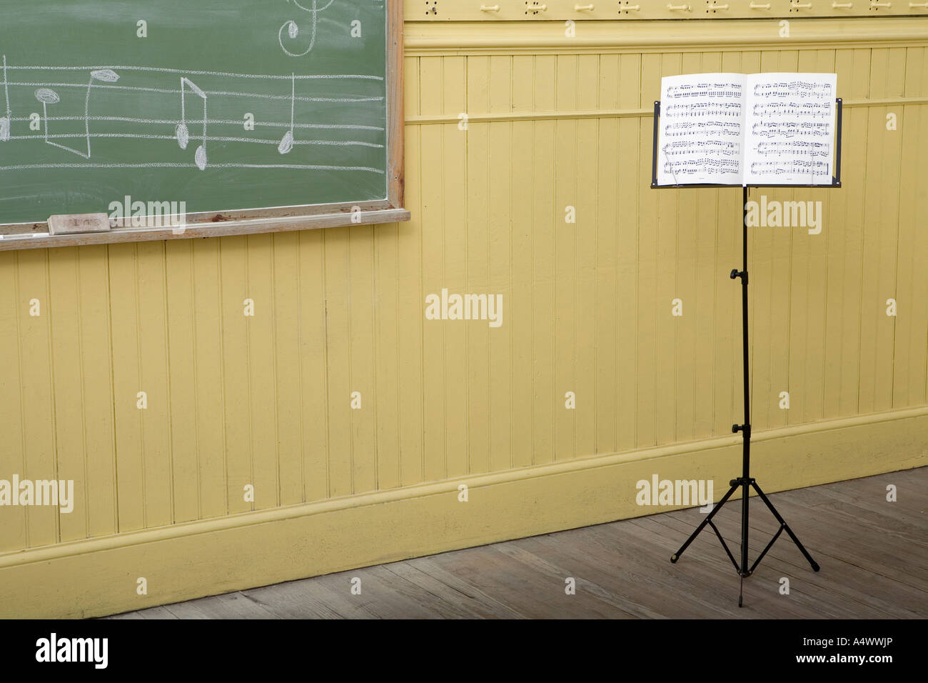 Sheet music by blackboard Stock Photo - Alamy