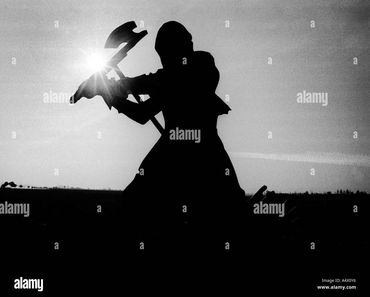 A cutout of an axe wielding knight on the battlefield of Agincourt in ...