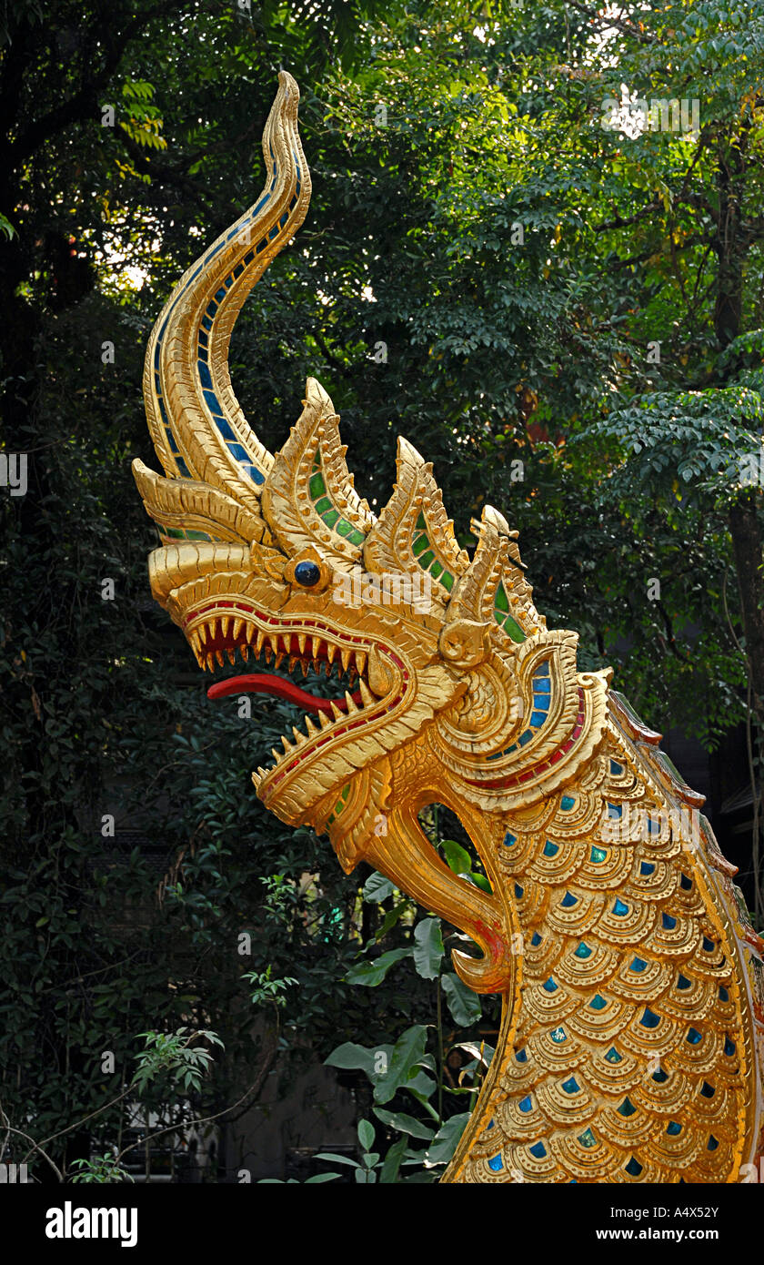 Golden Singha sculptures at Wat Phra Singh Chiang Rai Golden triangle northern Thailand Stock ...