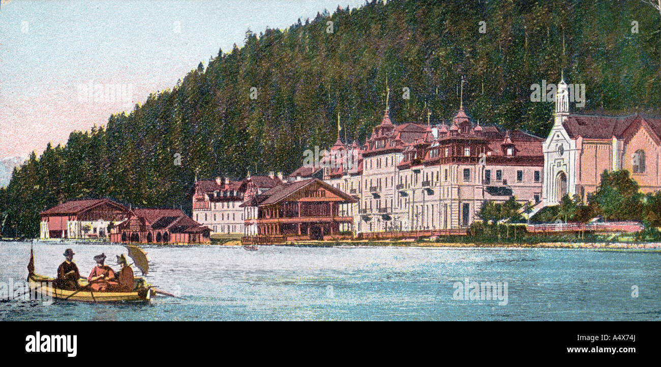 Historic postcard about 1900 Hotel Scholastika on the Achensee Tyrolia ...