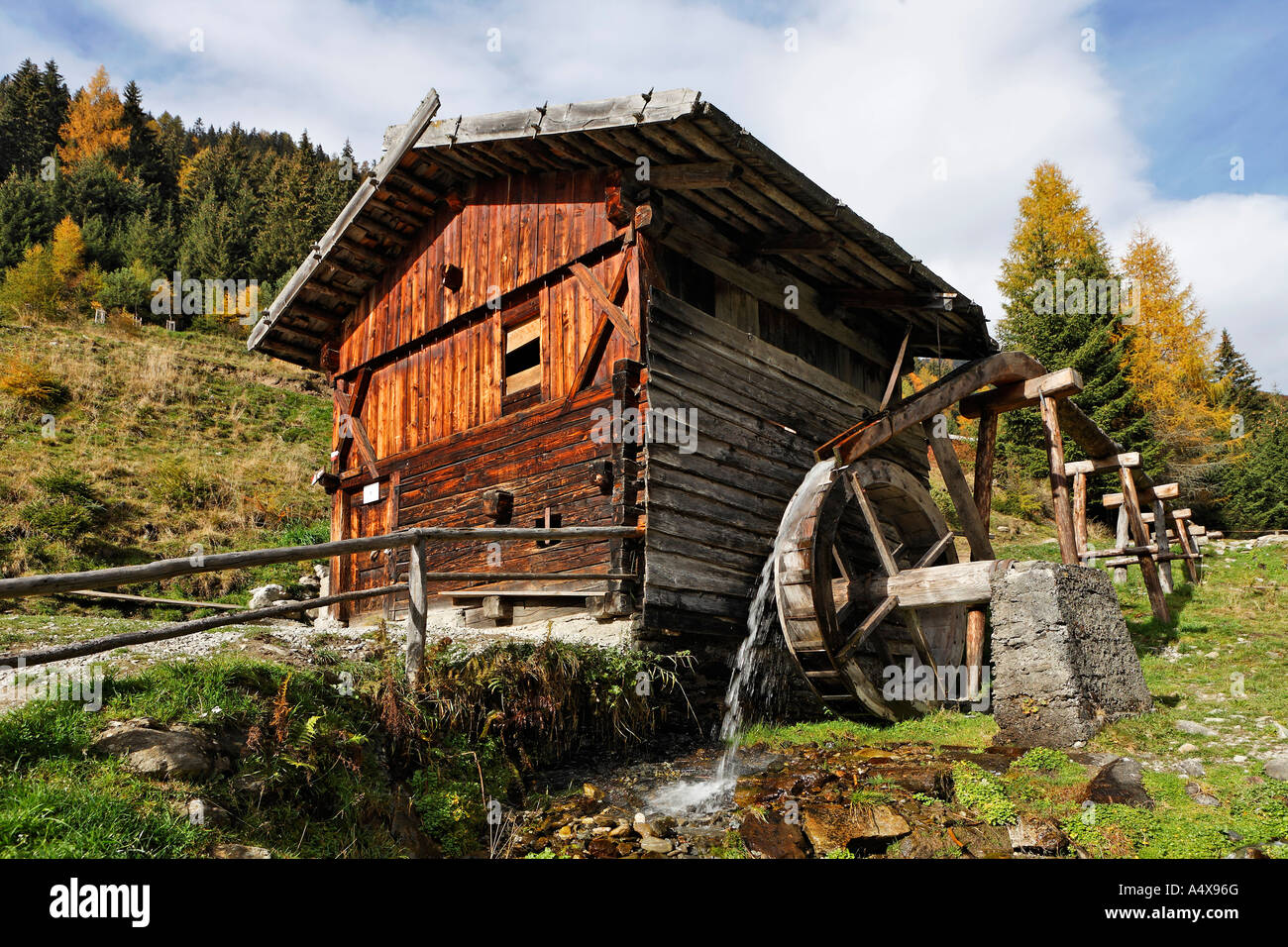 An old water mill used by farmers at the water mill trail, Terenten ...