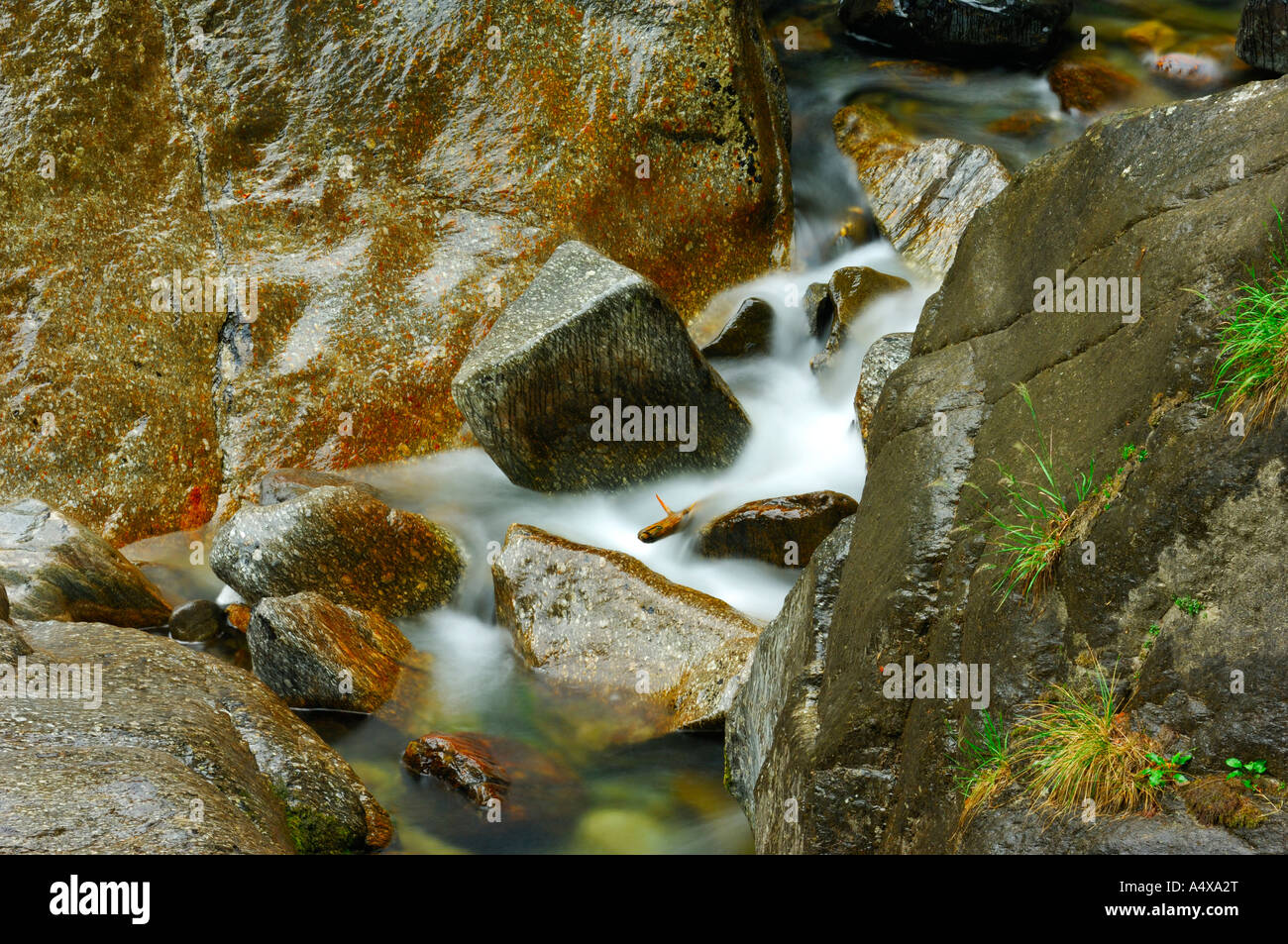 Water flowing through rocks, long term exposure, Valley of Passeier ...