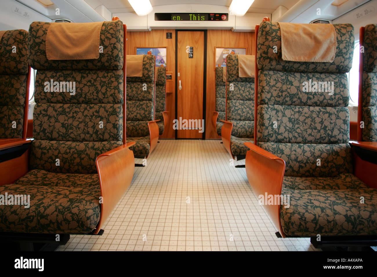 Inside a first class railway carriage on the Kyushu Shinkansen Nagasaki ...