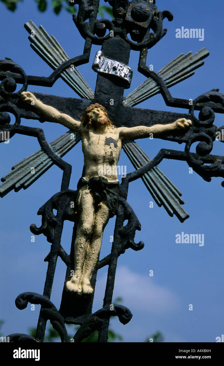 France Wrought Iron Cross With Jesus Christ Statue Stock Photo - Alamy