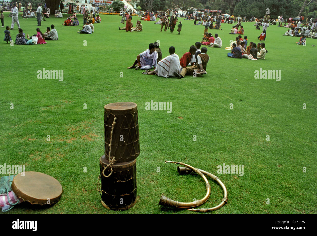 Musical instruments of Todas at botanical garden Stock Photo - Alamy