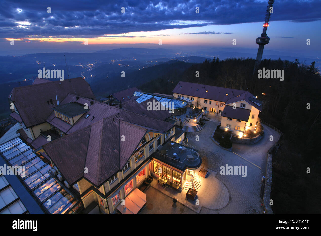 Uetliberg mountain top with restaurant and telecommunication tower ...