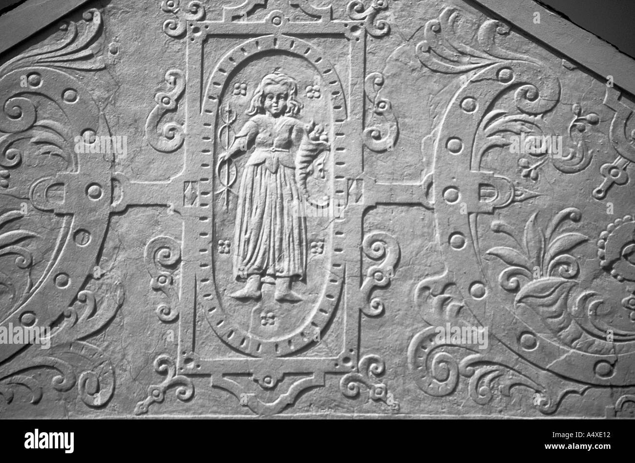 Decorated and patterned external render to a historic building in Conwy ...