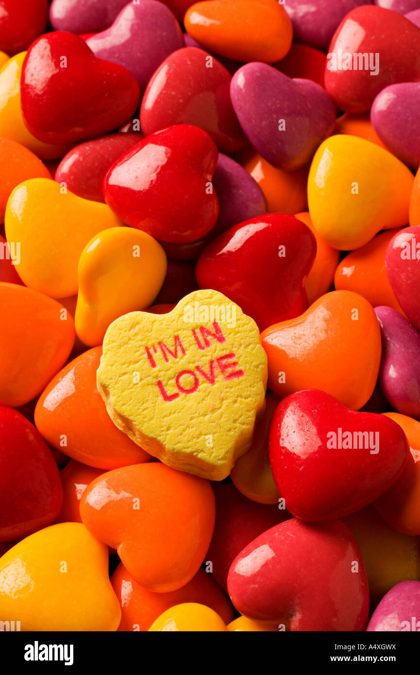 Candy hearts one with message Stock Photo - Alamy