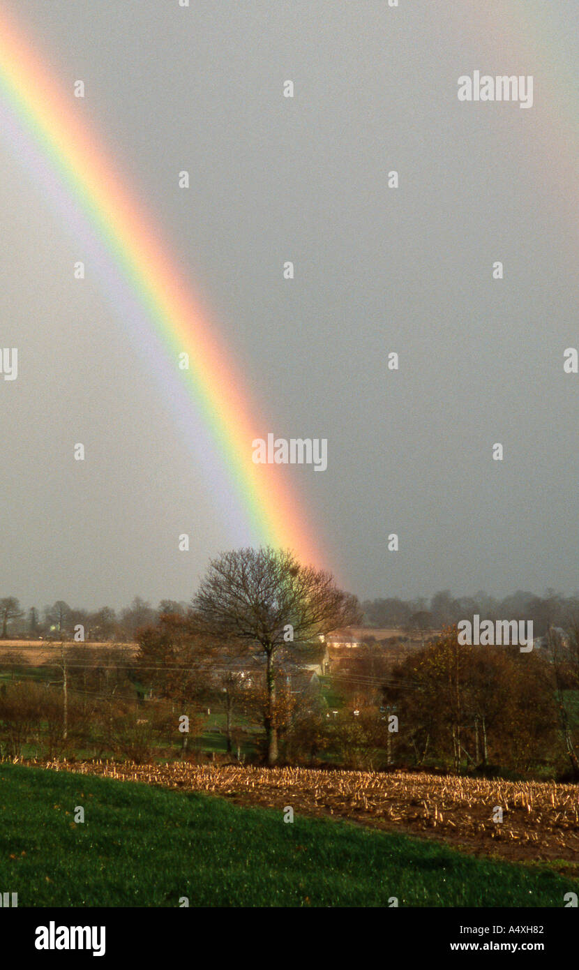 Rainbow in Normandy countryside France Stock Photo - Alamy