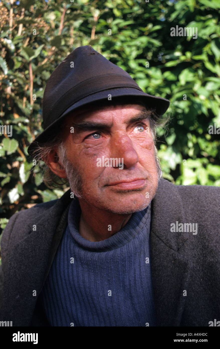 Homeless Man Looking Pensive Stock Photo - Alamy