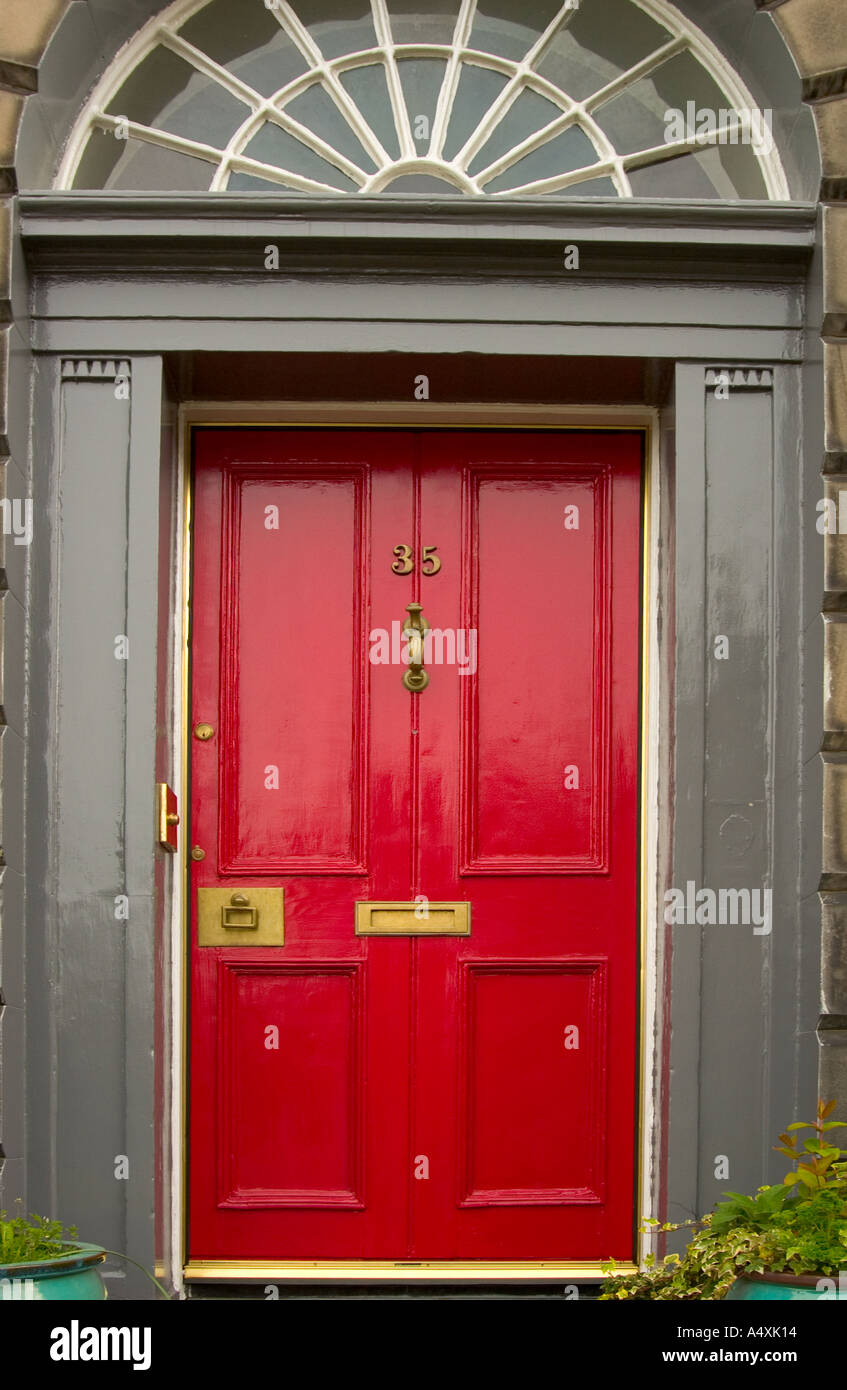 Red front door in georgian house Stock Photo - Alamy