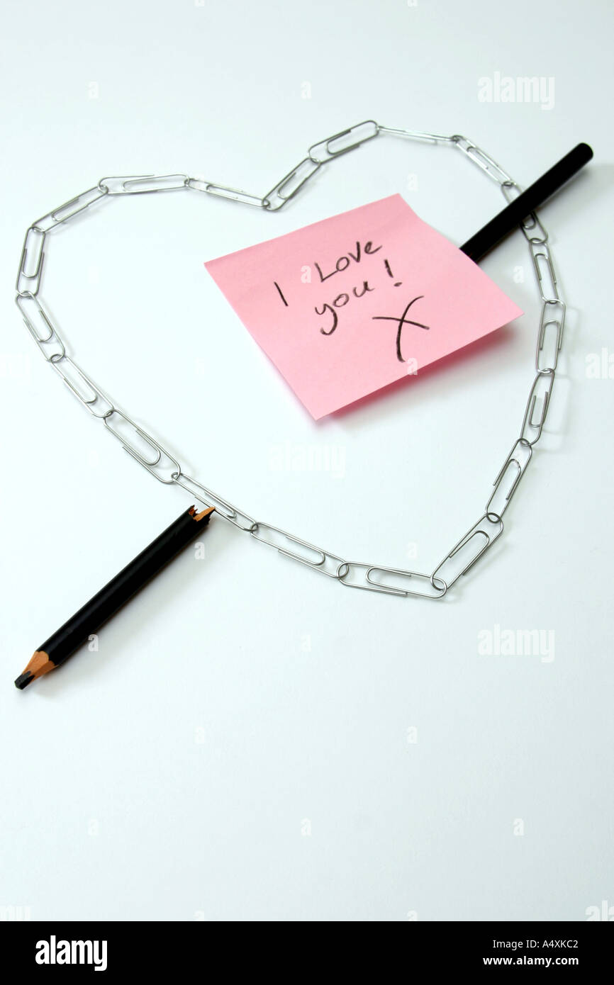 Graphical shot of Love you note made from paperclips in the shape of a ...