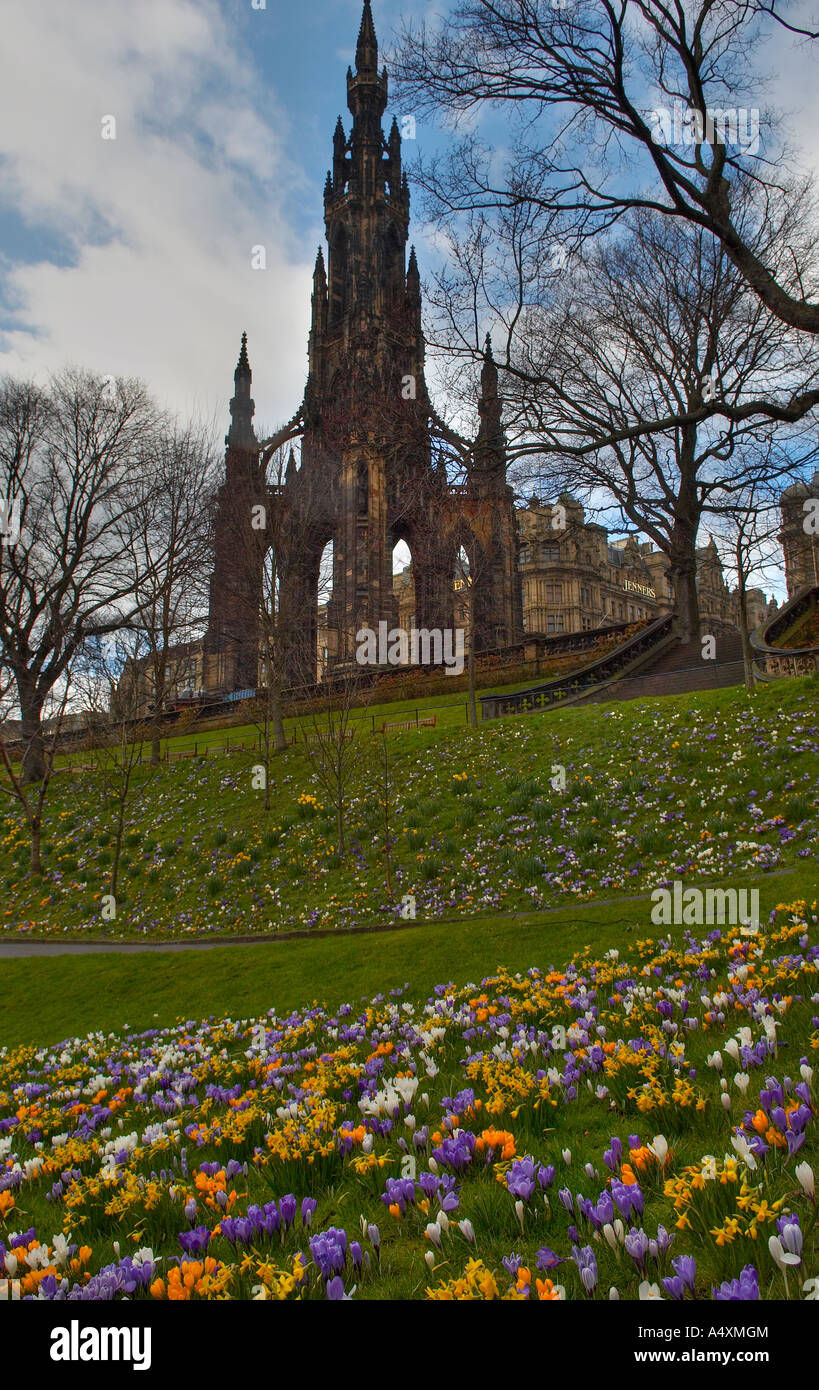 Scott's monument and Princes Street Gardens in early spring, Edinburgh ...