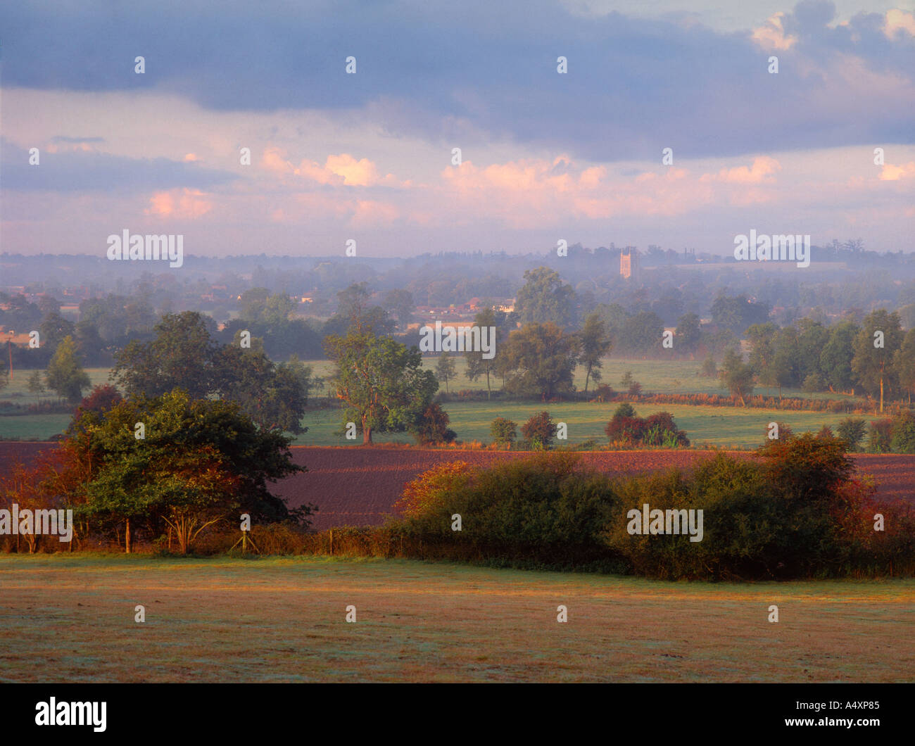 Looking across Dedham Vale towards Dedham village on the Suffolk Essex ...