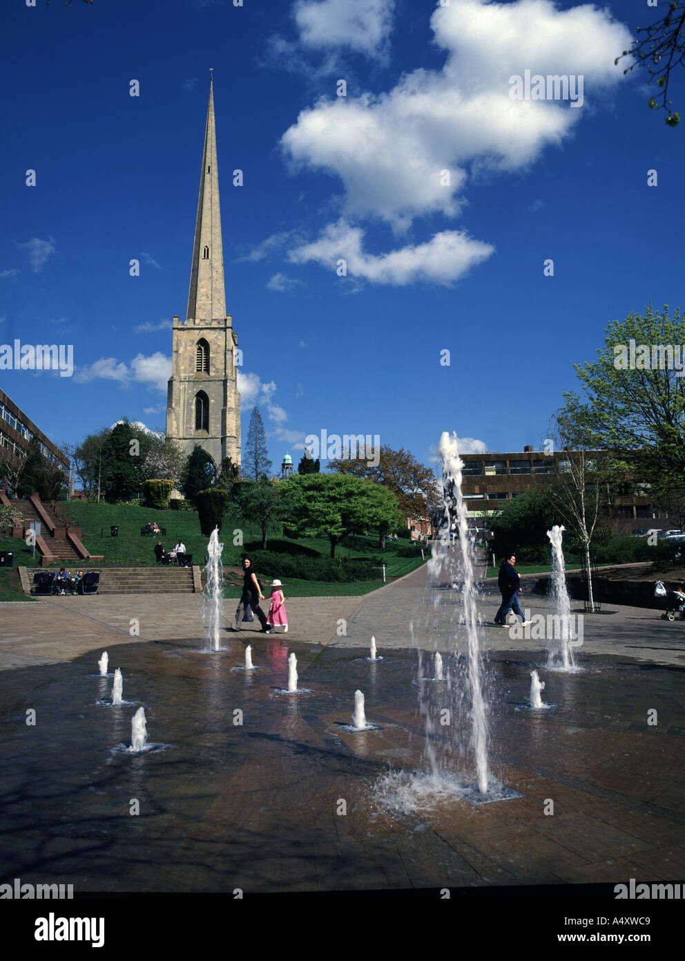 Fountains at Worcester below the former church of St Andrews which is ...