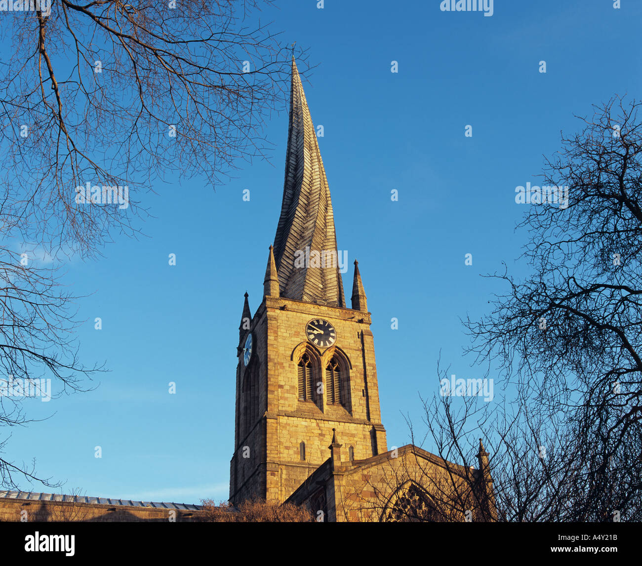 Chesterfield Spire clock tower Derbyshire England Stock Photo - Alamy