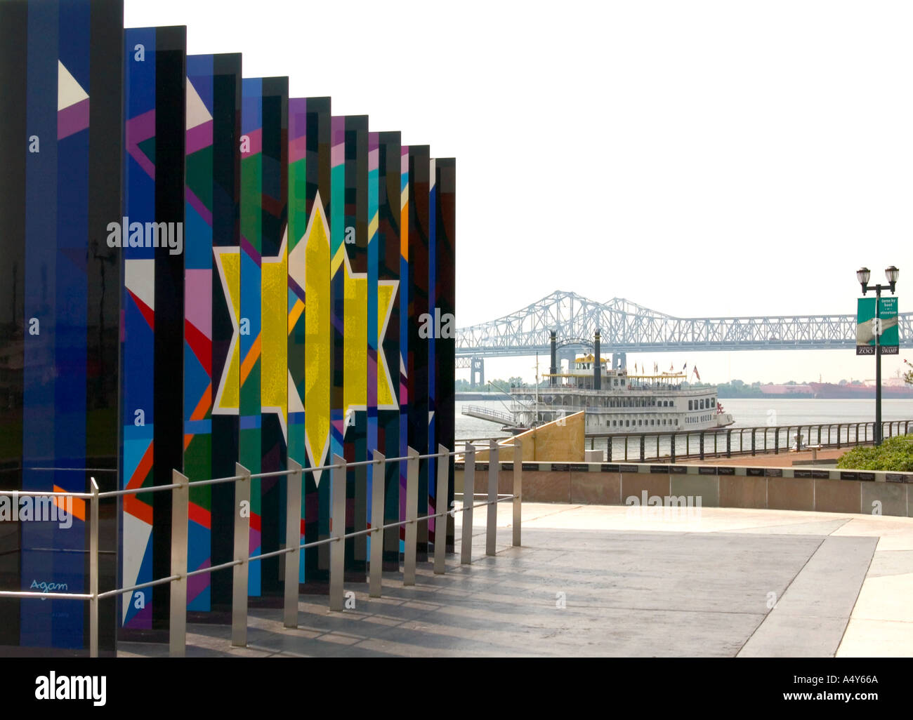 Mississippi River bridge and paddle boat viewed from Holocaust Memorial ...