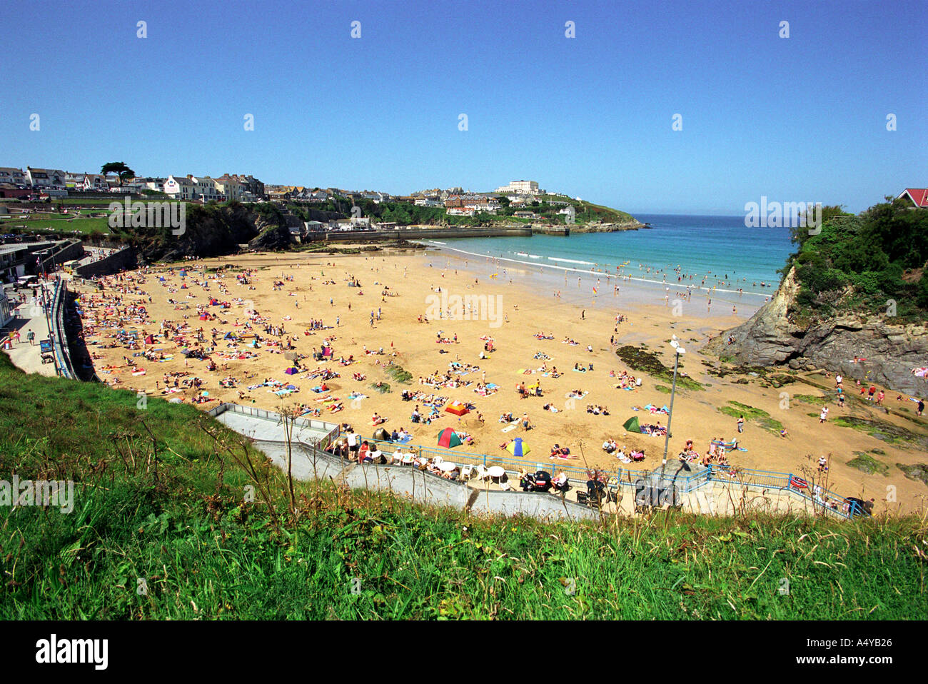 Towan Beach in Newquay in Cornwall Britain UK Stock Photo - Alamy