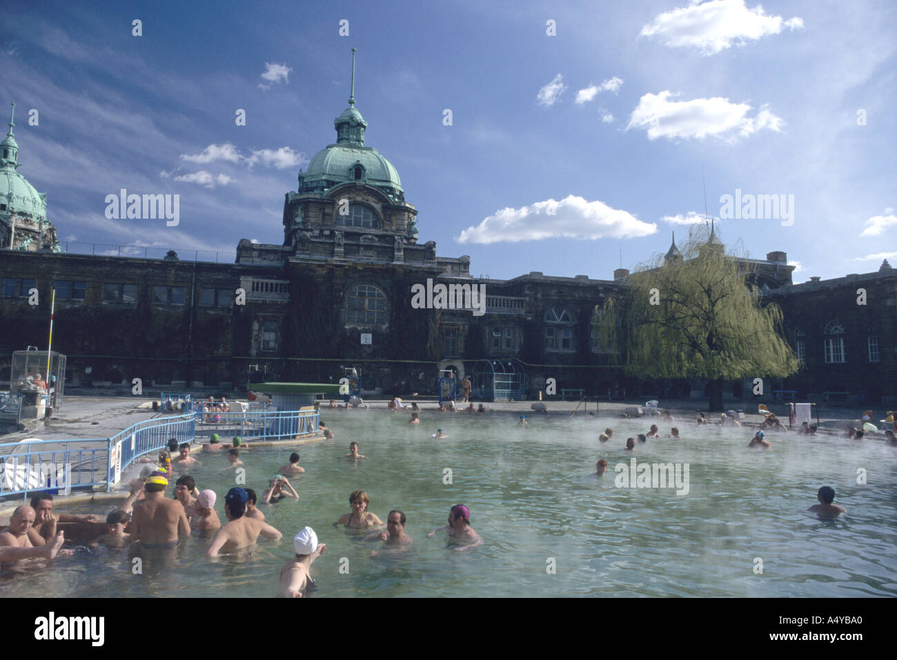 Local residents of Budapest enjoy an open air spa in Budapest city ...