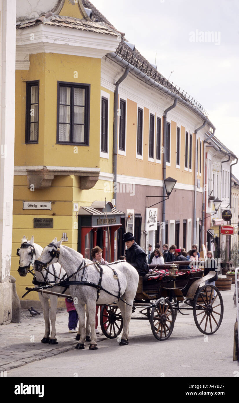 Horse drawn tourist carriage in the old city Budapest Stock Photo - Alamy