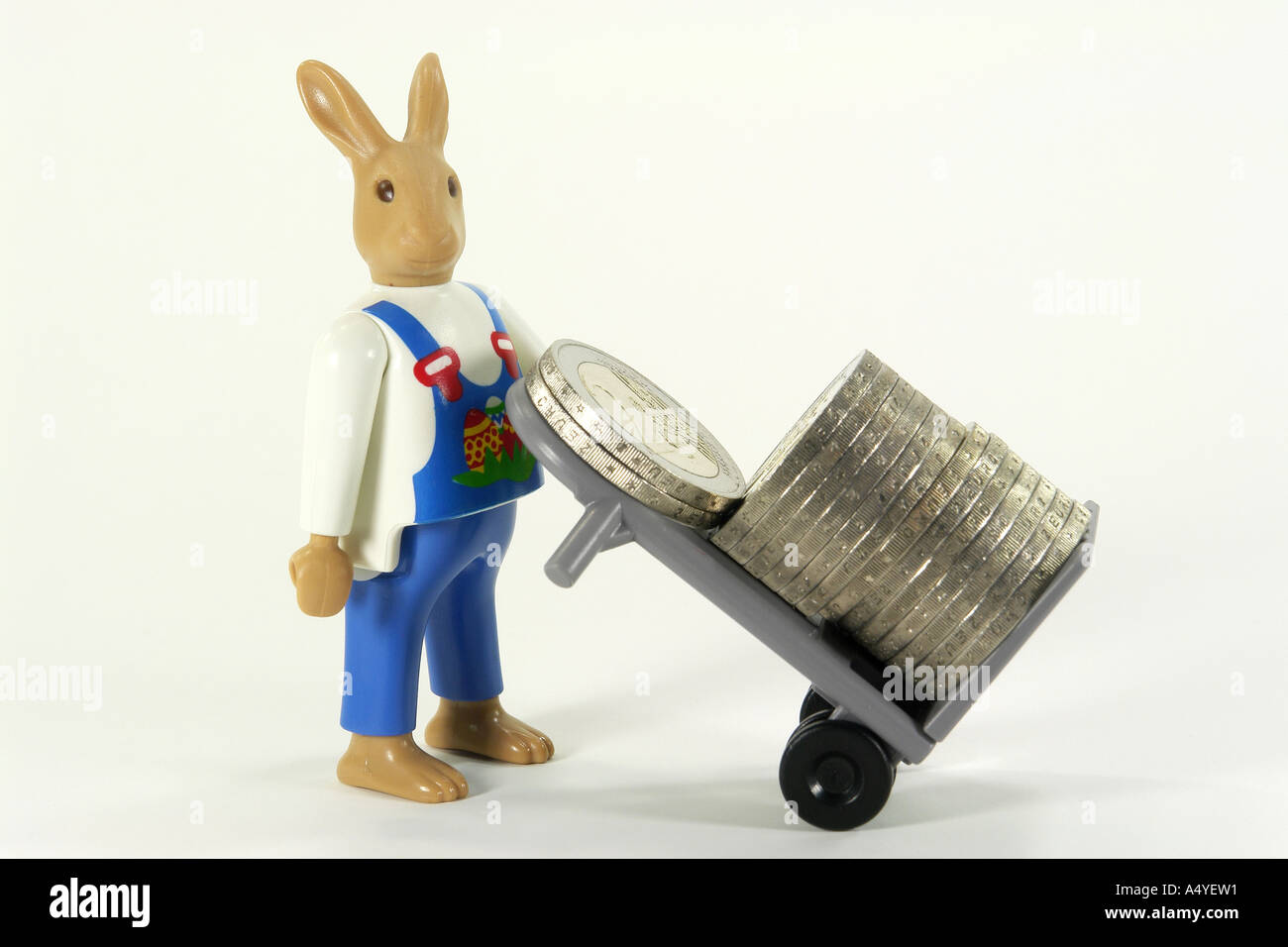 Easter bunny with euro coins as symbole for expensive easter shopping ...