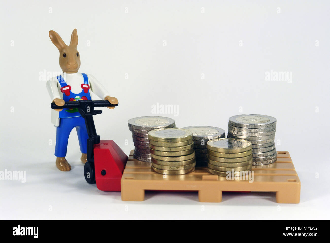 Easter bunny with euro coins as symbole for expensive easter shopping ...