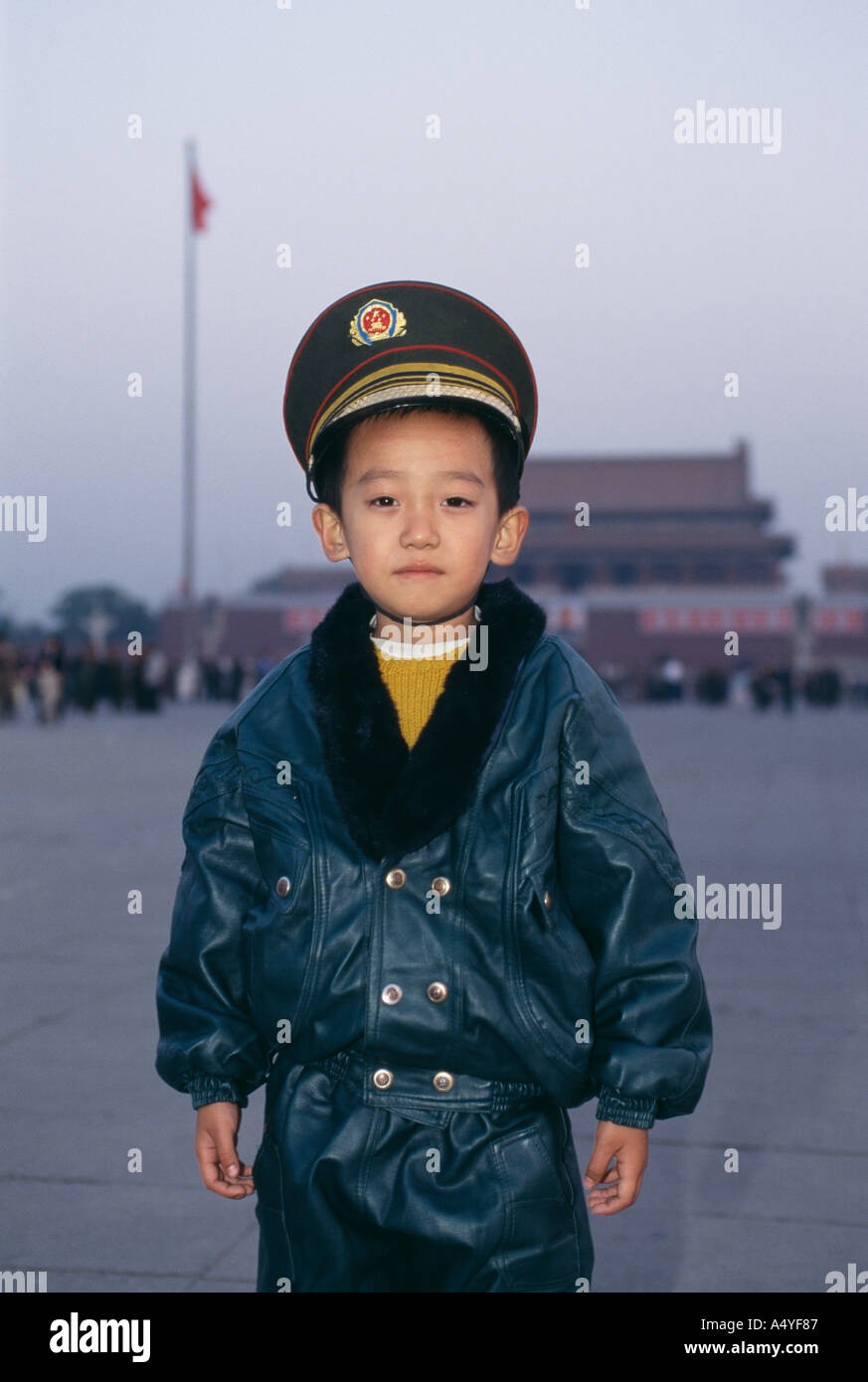 Child wearing soldiers cap Tiananmen Square Bejing China Stock Photo ...