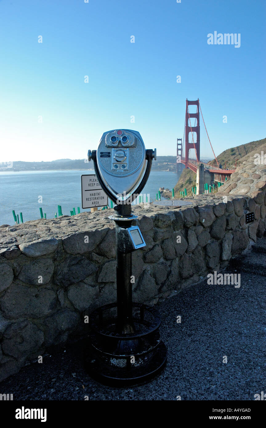 Coin operated binocular with Golden Gate Bridge in the background San ...