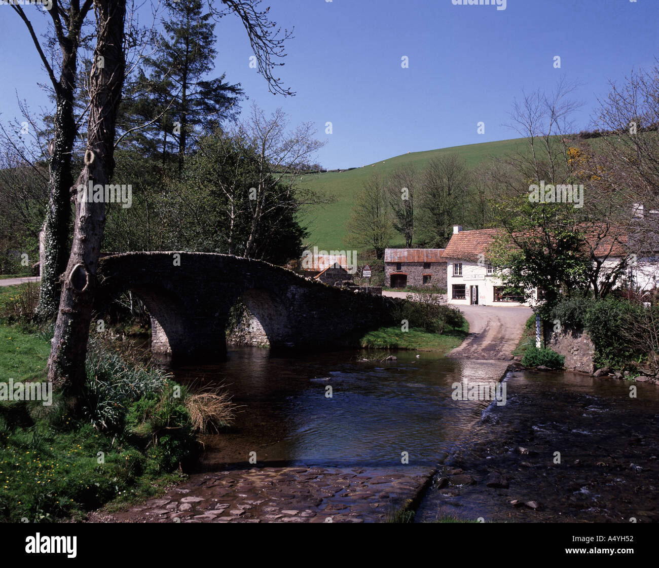 The village of Oare with Bridge and Ford on Exmoor Stock Photo - Alamy