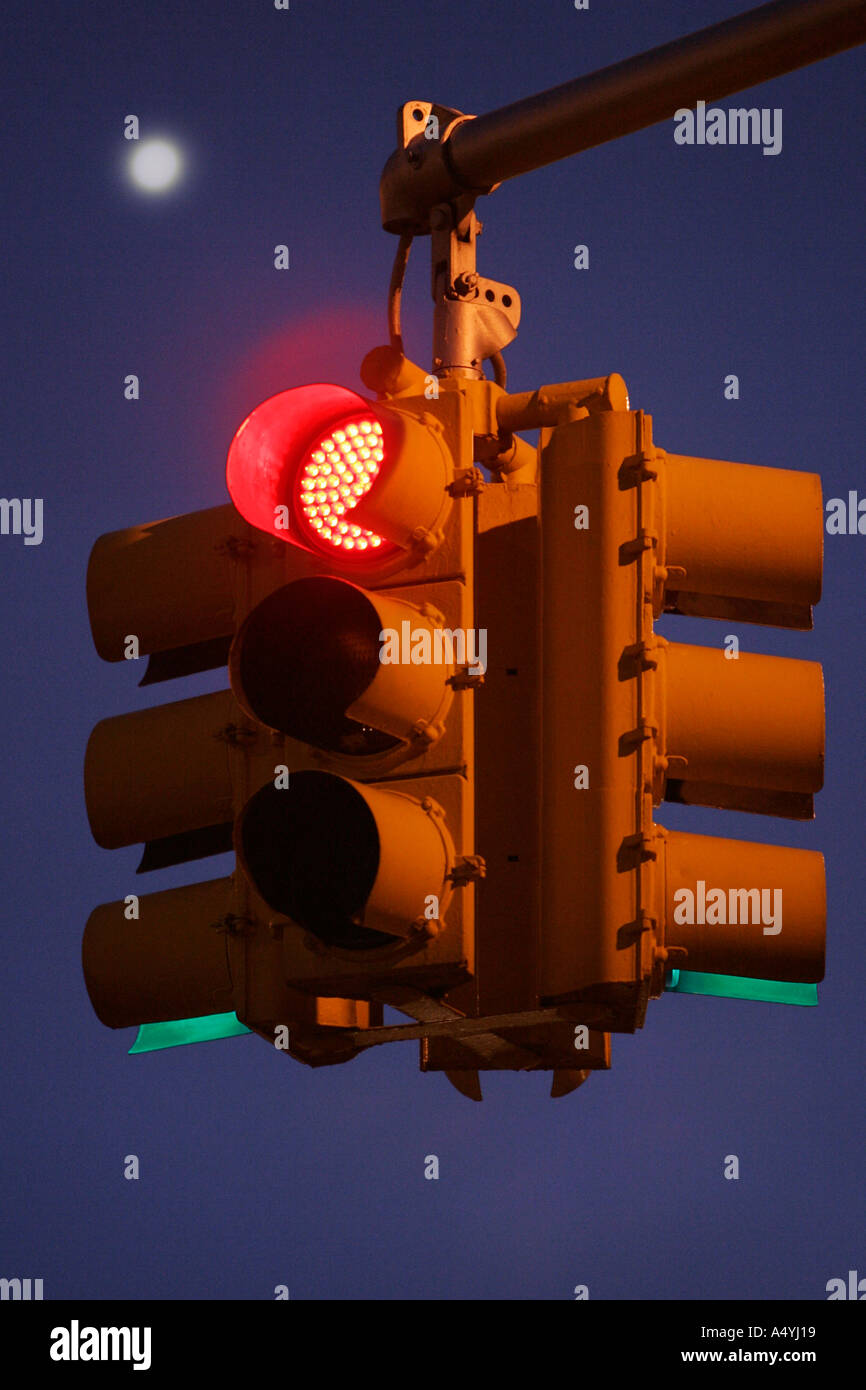Traffic lights Moon in background Manhattan New York City US Stock ...