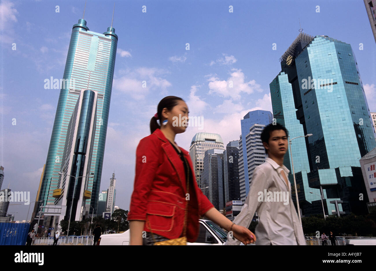 young people walk in downtown Shenzhen China April 12, 2005 Stock Photo ...