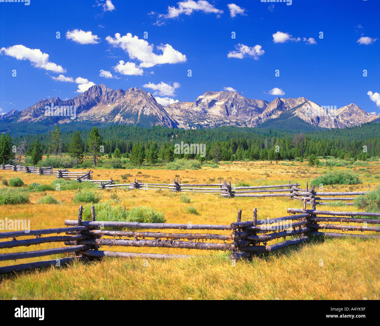 Pole fence in a meadow Stanley Basin Sawtooth Mountains Sawtooth ...