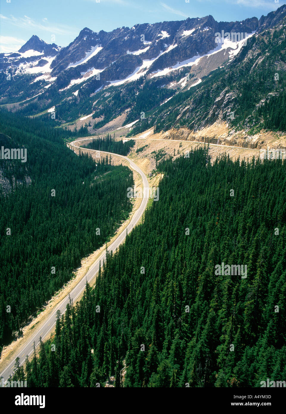 North Cascades Highway through the Cascade Mountains takes a hairpin ...