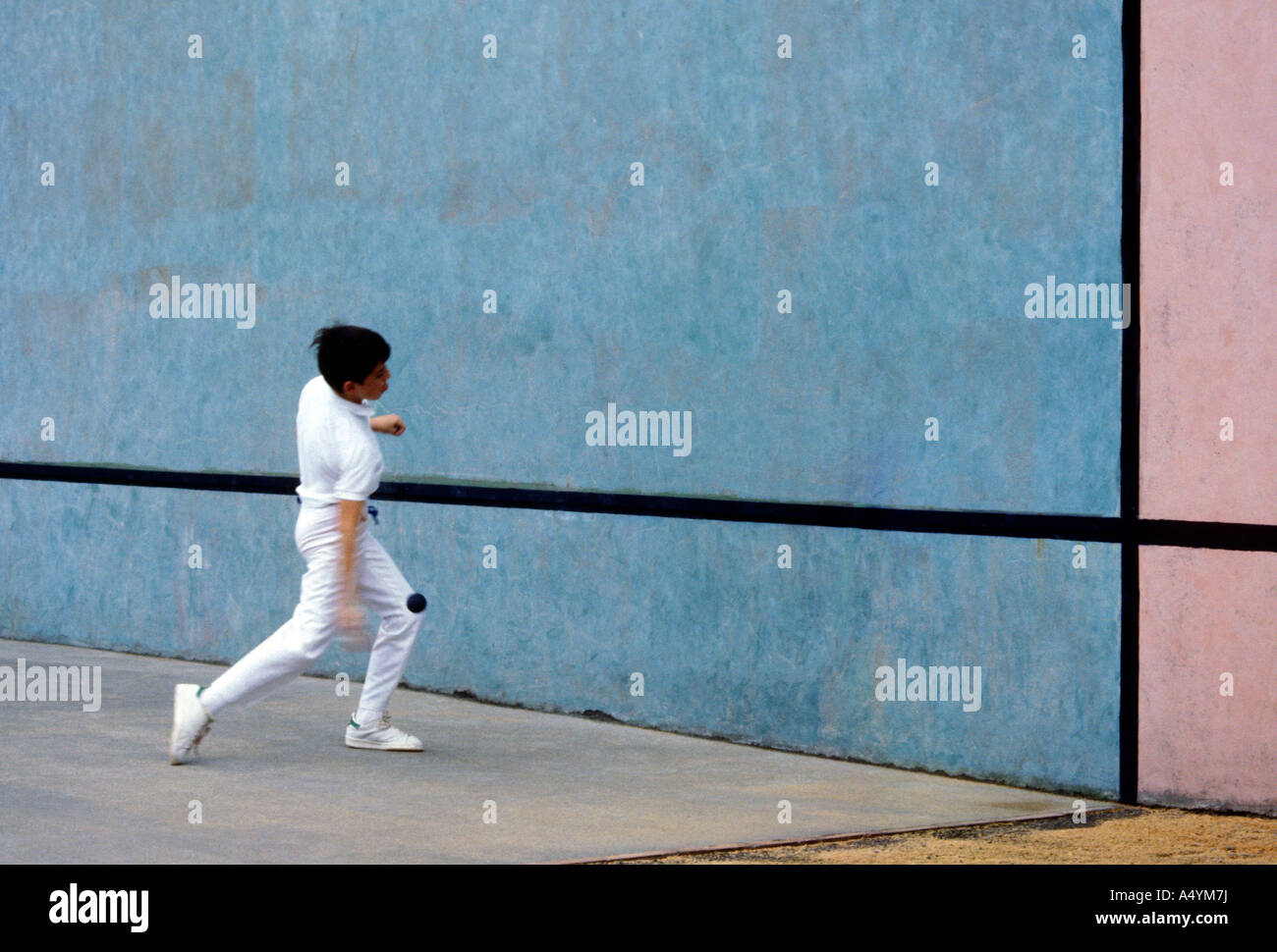 1 one French Basque boy young boy playing handball pelota pilota in the ...